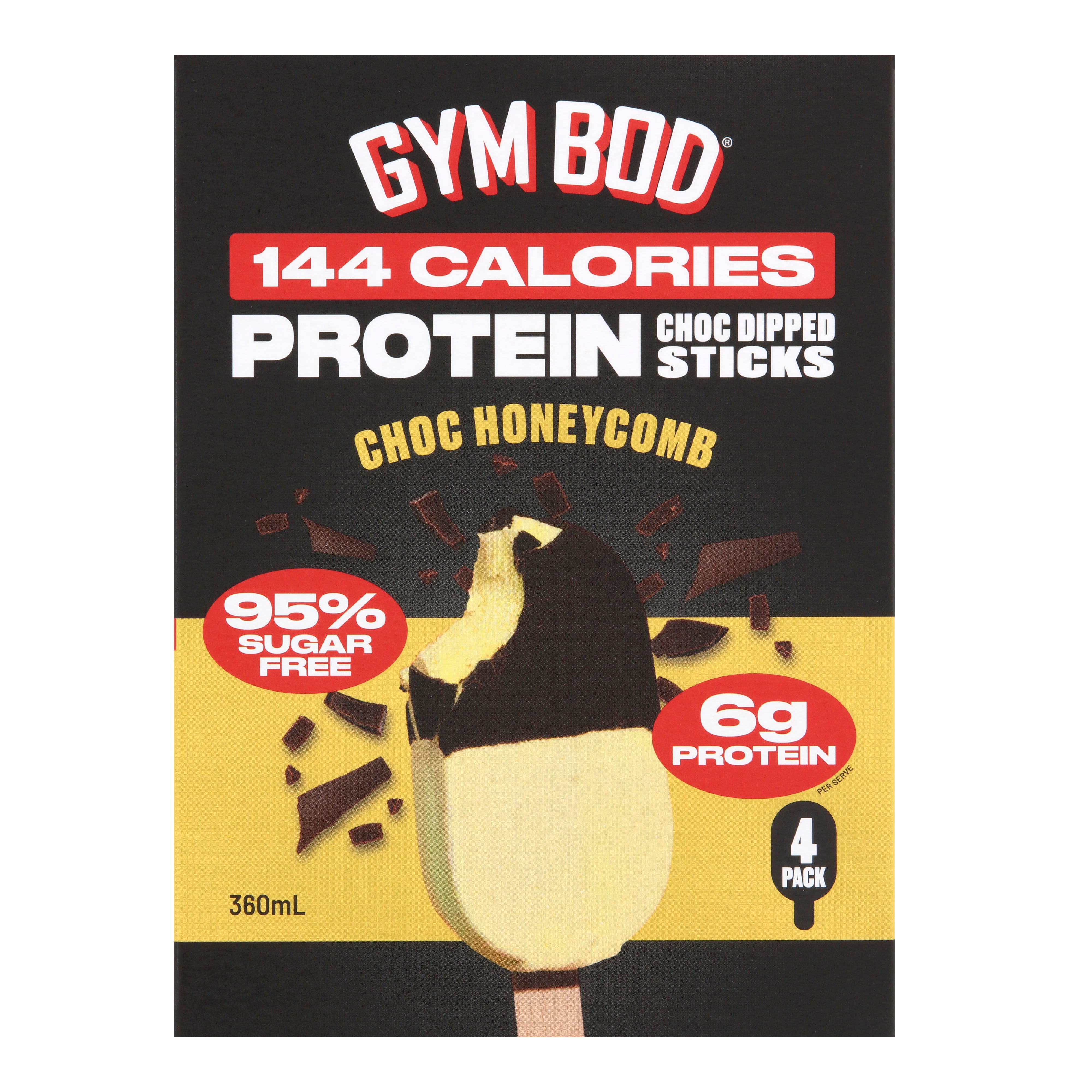 GYM BOD Protein Choc Honeycomb Choc Dipped Sticks (4 Pack)